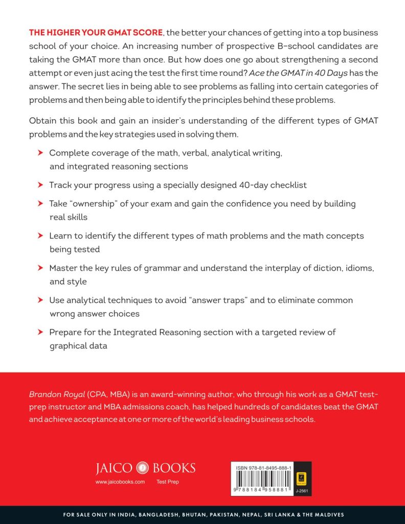 Buy Ace the GMAT in 40 Days by Brandon Royal online - Jaico Publishing ...