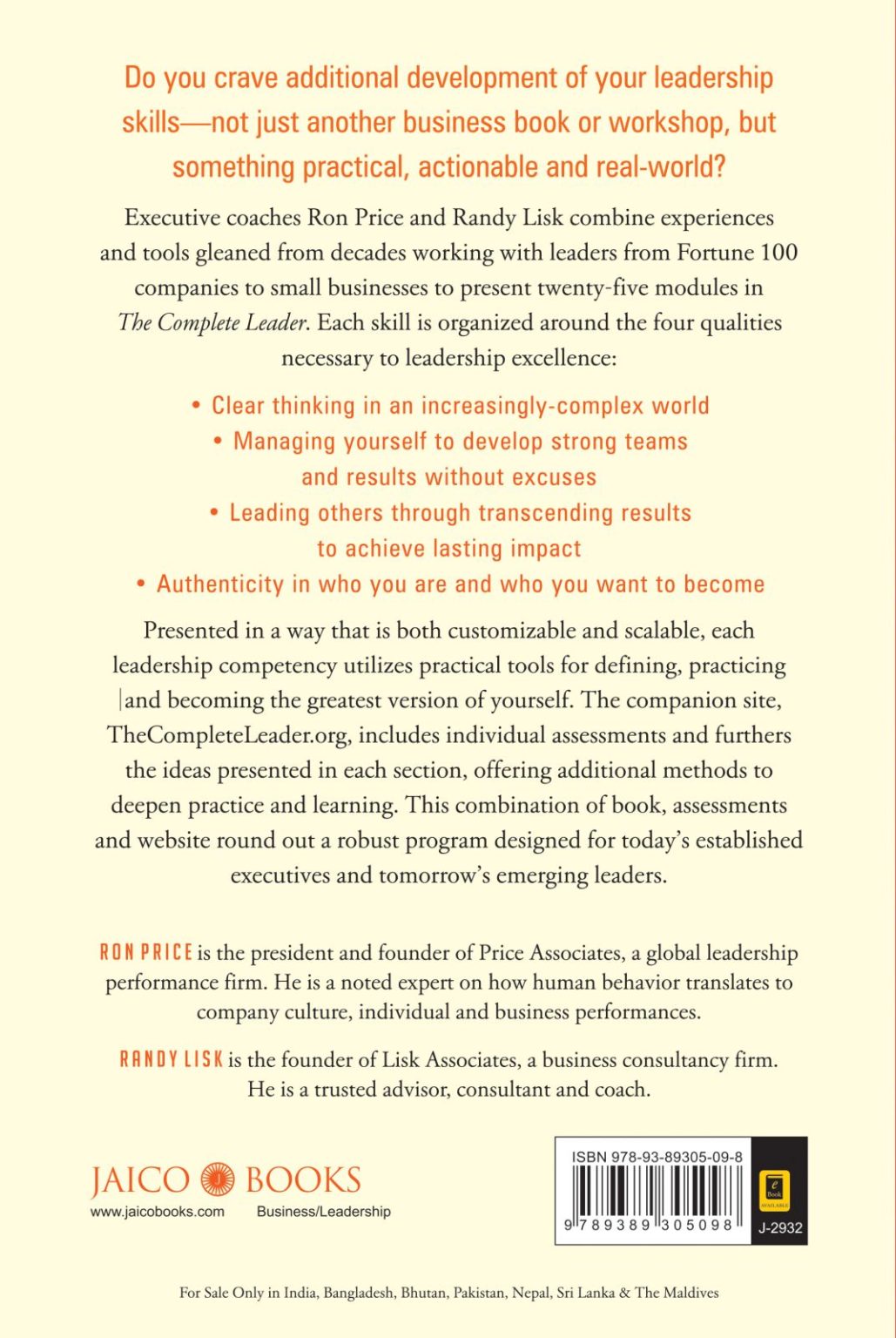 Buy The Complete Leader by Randy Lisk, Ron Price online - Jaico ...